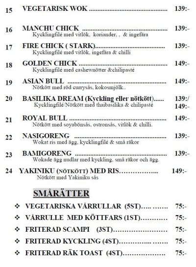 Wok Meny | Tropical Wok Abrahamsberg